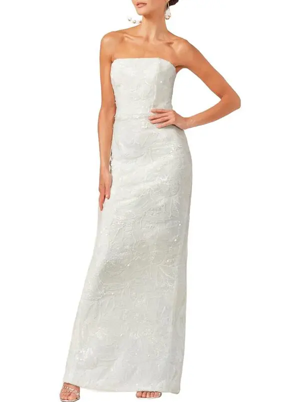 HELSI Serena Sequin Strapless Sheath Gown - White