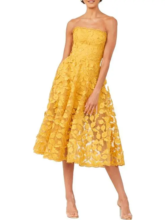 HELSI Florence Sequin Floral Strapless Midi Dress - Marigold