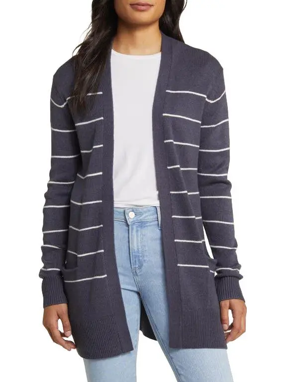 Caslon Stripe Open Front Cardigan - Navy- Ivory Silvia Stripe