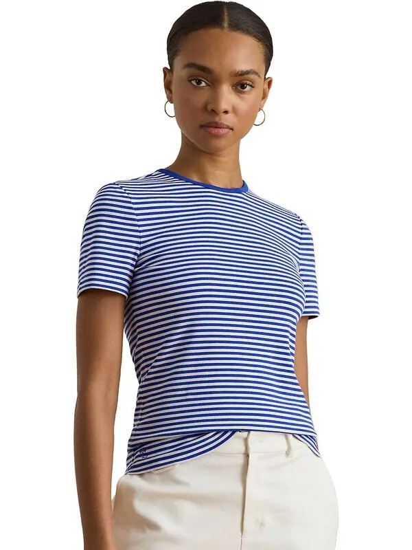 Ralph Lauren Striped Stretch Cotton Crewneck Tee - Cruise Royal/white