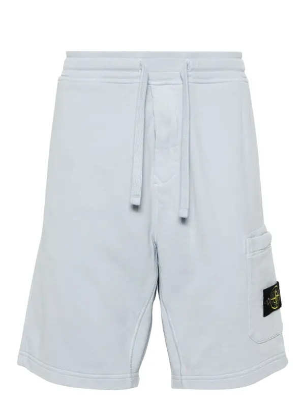Stone Island Compass-appliqué Cotton Track Shorts - Blue