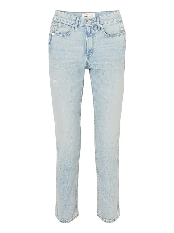 SLVRLAKE Virginia Distressed High-rise Slim-leg Jeans - Light Denim
