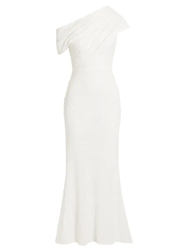 Badgley Mischka One-shoulder Sequined Tulle Gown - Ivory