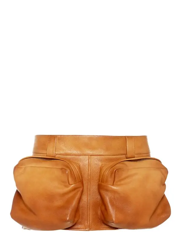 Miu Miu Leather Mini Skirt - Brown