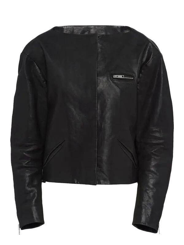 Prada Cropped Leather Jacket - Black