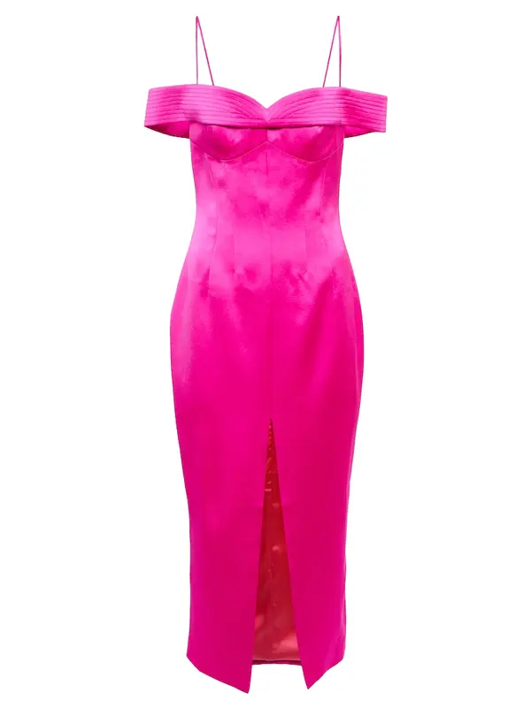 RASARIO Off-shoulder Satin Midi Dress - Pink