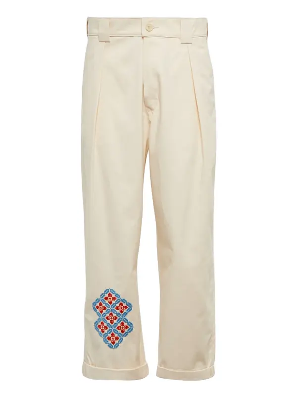 ADISH Embroidered Straight Cotton Pants - Beige
