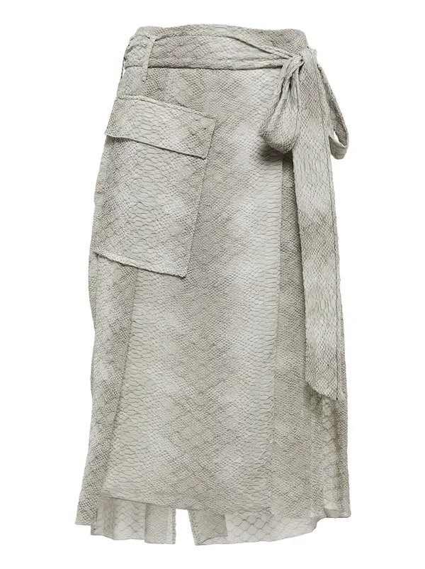 Victoria Beckham Snake-print Crêpe De Chine Wrap Skirt - Grey