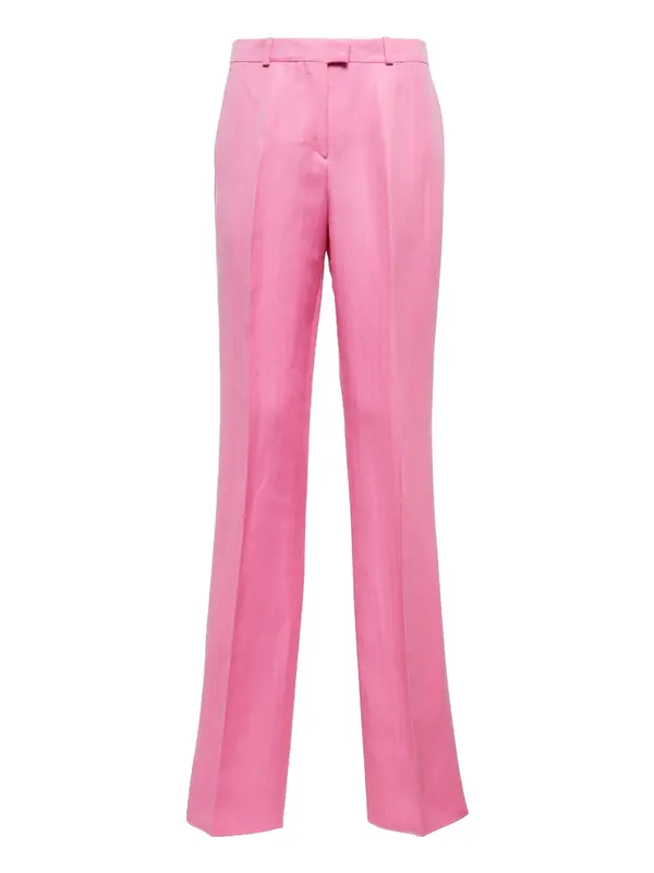 Etro Linen And Silk Straight-leg Pants - Pink