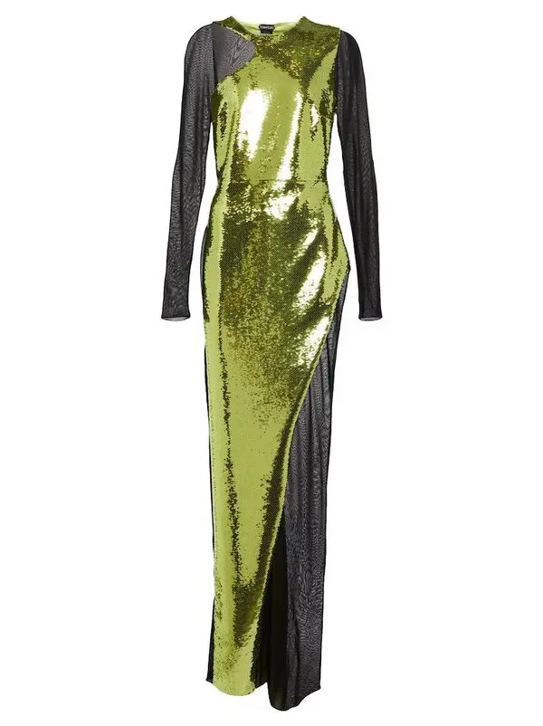 TOM FORD Liquid Sequin And Tulle Gown - Green