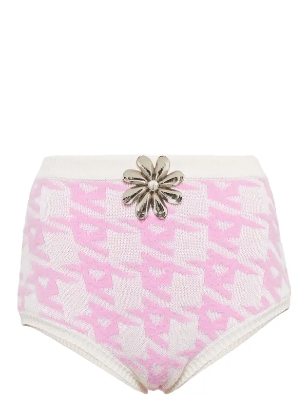 AREA Embellished Houndstooth Shorts - Pink