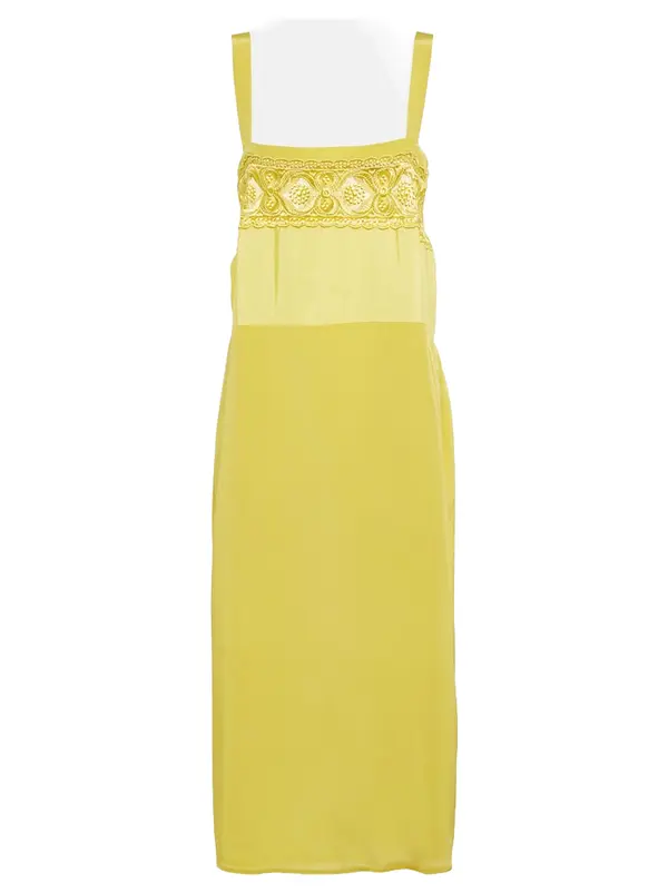 MAISON MARGIELA Lace-trimmed Silk-blend Midi Dress - Yellow