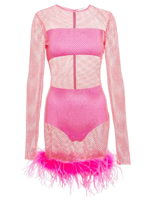 Giuseppe Di Morabito Embellished Feather-trimmed Minidress - Pink