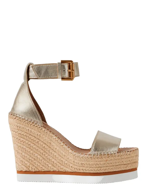 See By Chloé Glyn Metallic Leather Espadrille Sandals - Gold