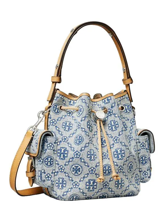 Tory Burch T Monogram Denim Bucket Bag - Powder Blue
