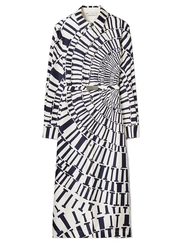 Tory Burch Printed Silk Shirtdress - Medium Navy Circle T