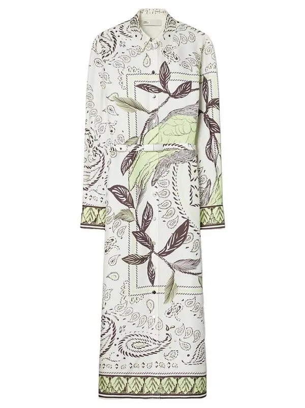 Tory Burch Printed Silk Shirtdress - Mint Cockatoo