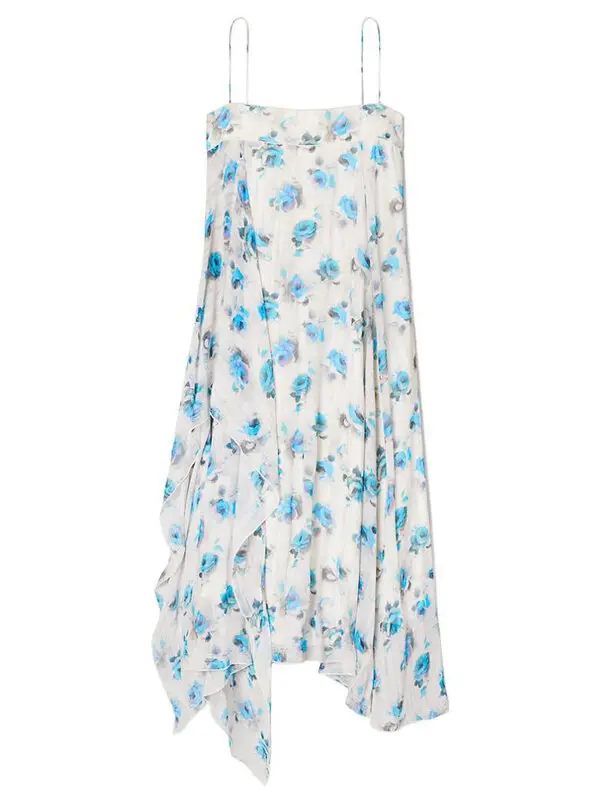 Tory Burch Printed Silk Dress - Blue Roses