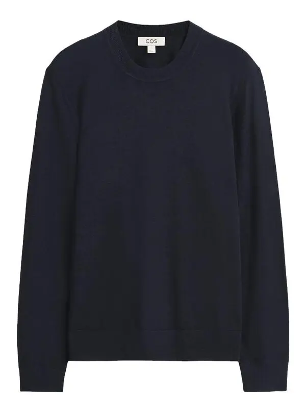 Cos Slim Merino Wool Crew-neck Sweater - Navy