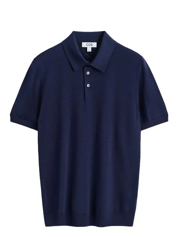 Cos Slim Knitted Silk Polo Shirt - Navy