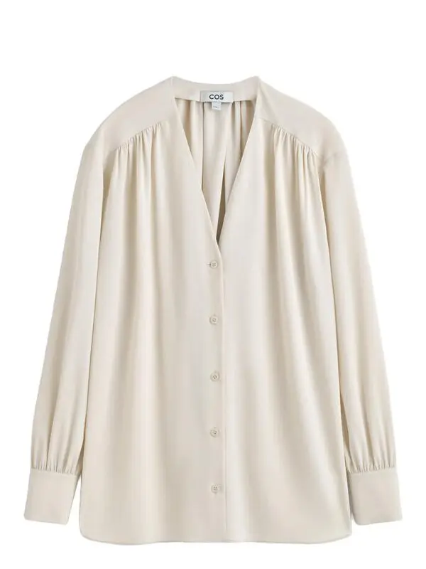 Cos Gathered V-neck Blouse - Light Beige