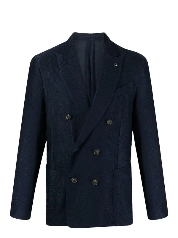 LARDINI Double-breasted Logo-plaque Blazer - Blue