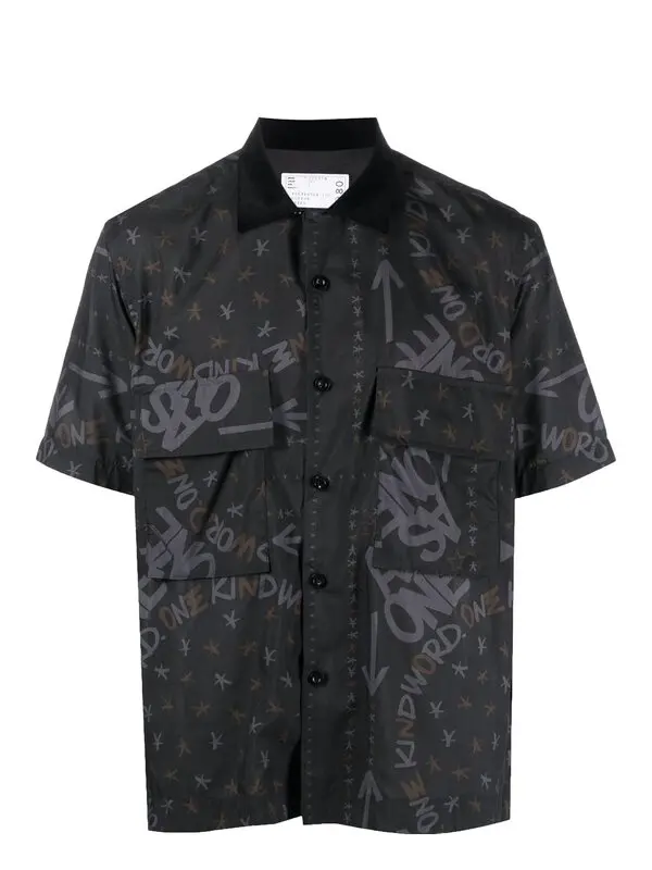 Sacai Graphic-print Short-sleeve Shirt - Black