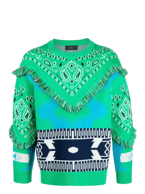 Alanui Bandana-print Frayed Jumper - Green