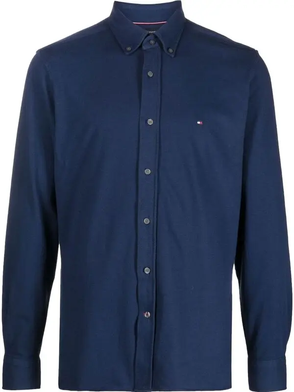 Tommy Hilfiger Embroidered-logo Long-sleeve Shirt - Blue
