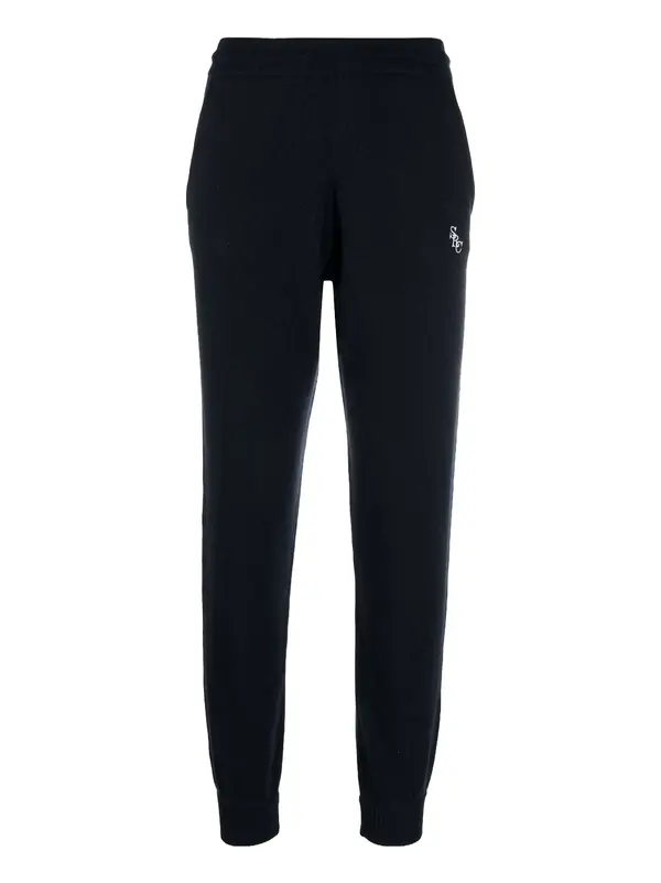 SPORTY & RICH Embroidered Logo Cashmere Track Pants - Blue