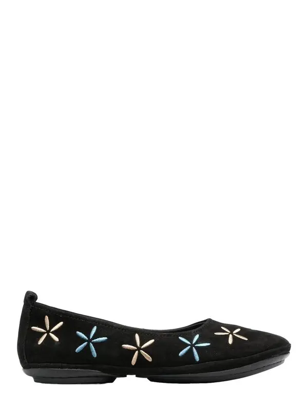 Camper Nina Floral-embroidered Ballerina Shoes - Black