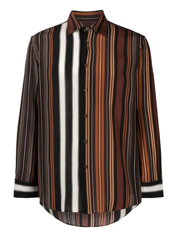 Etro Striped Long-sleeve Silk Shirt - Brown