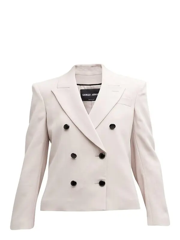 Giorgio Armani Cady Double-breasted Crop Blazer - Solid Medium Beige