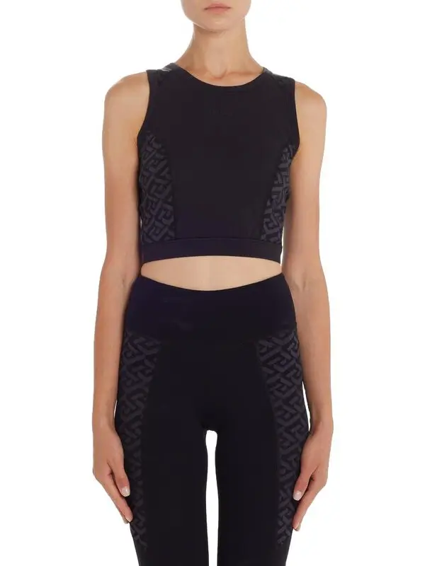 Versace La Greca Crop Tank Top - Nero