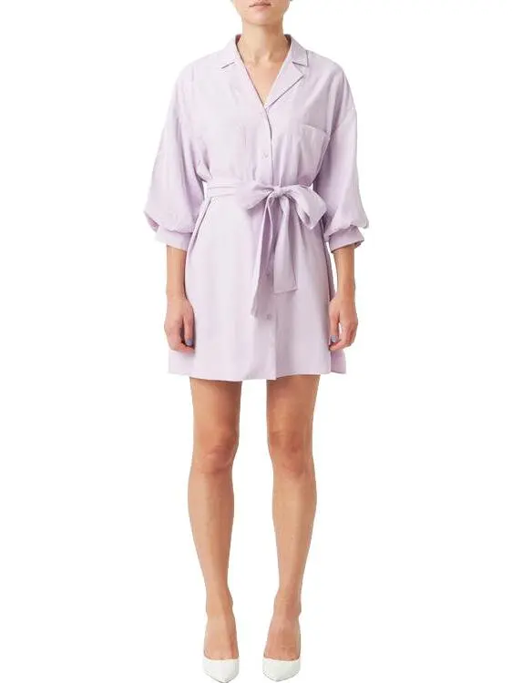 Endless Rose Tie Waist Mini Shirt Dress - Lilac