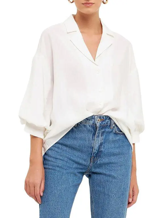Endless Rose Blouson Sleeve Button-up Shirt - White