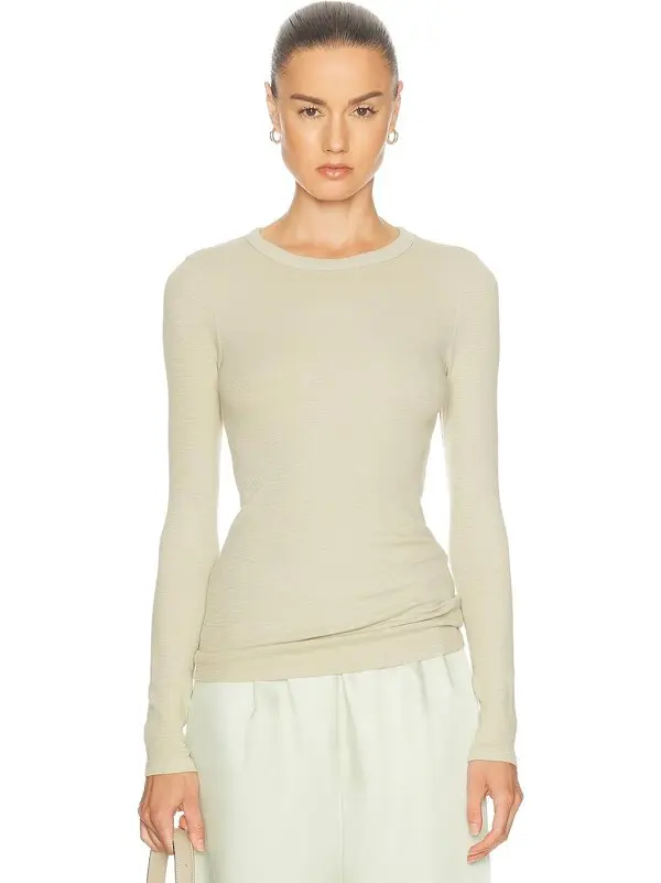 Enza Costa Textured Rib Long Sleeve Crewneck Top - Beach Glass