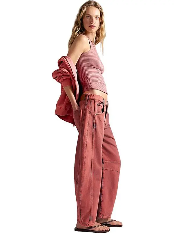 Free People We The Free Good Luck Mid-rise Barrel Jeans - Pink Skies