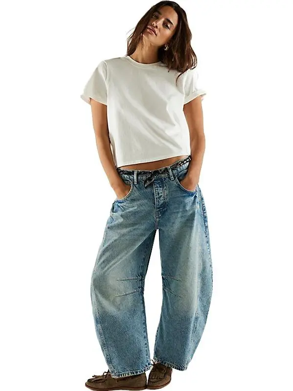 Free People We The Free Good Luck Mid-rise Barrel Jeans - Ultra Light Beam