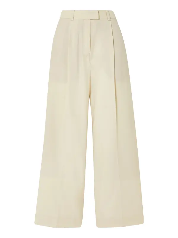 Another Tomorrow Net Sustain Pleated Merino Wool-twill Wide-leg Trousers - Off-white