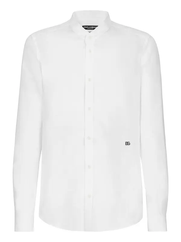 Dolce & Gabbana Linen Martini-fit Shirt With Dg Hardware - White