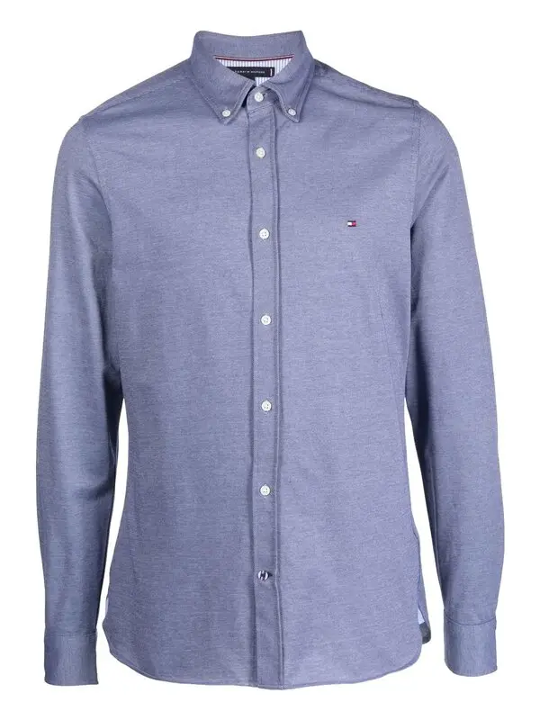 Tommy Hilfiger Logo-embroidery Cotton-blend Shirt - Blue
