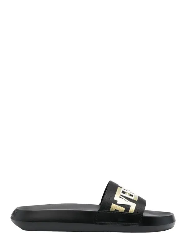 Versace Logo Appliqué Slides - Black