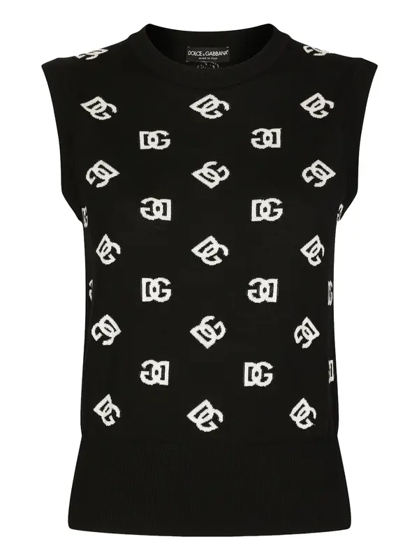 Dolce & Gabbana Intarsia-logo Knitted Vest Top - Black