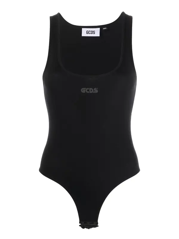 Gcds Logo-print Sleeveless Bodysuit - Black