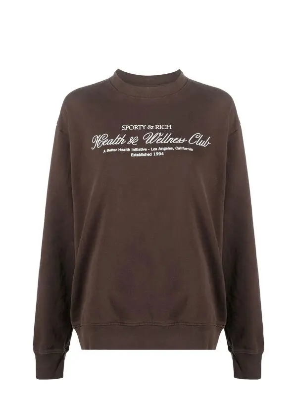 SPORTY & RICH Embroidered Logo Cotton Sweatshirt - Brown