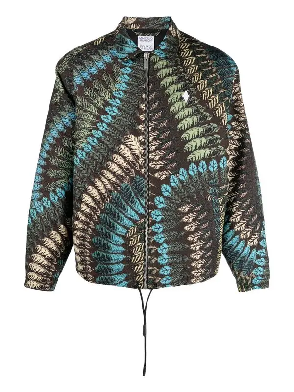 COUNTY OF MILAN Leaf-jacquard Bomber Jacket - Brown