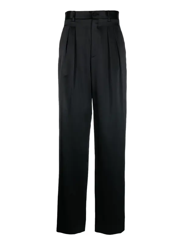 NILI LOTAN Satin Silk Pleated Trousers - Black