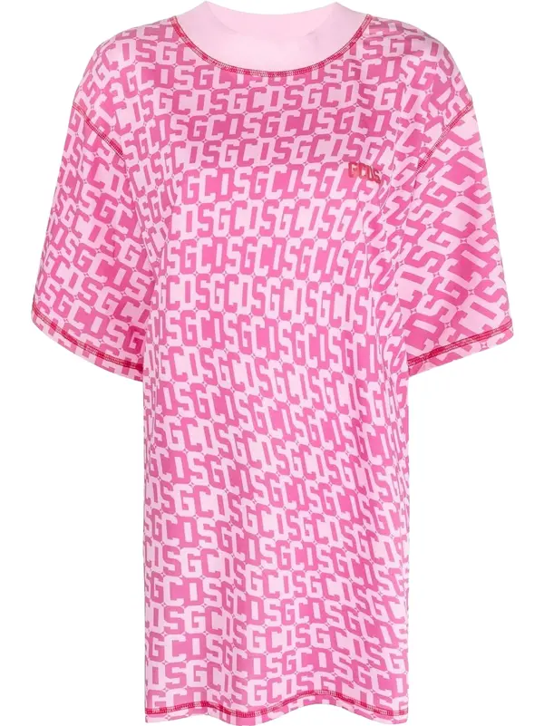 Gcds Monogram-print T-shirt Dress - Pink