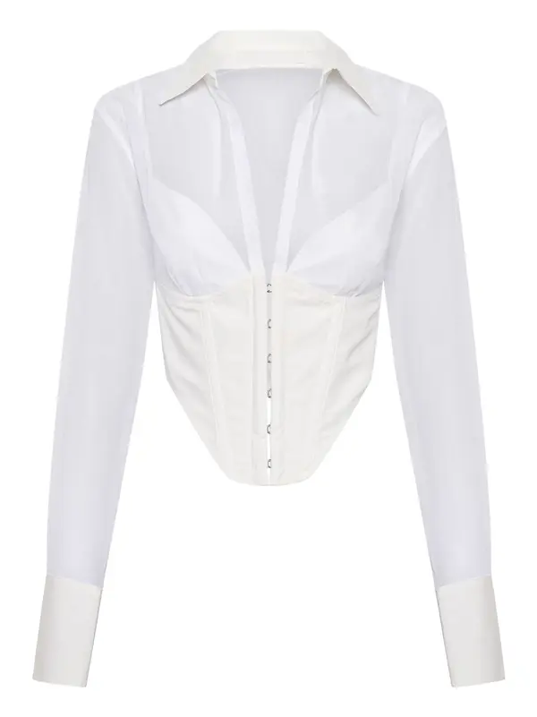 DION LEE Grid Sheer Corset Shirt - White